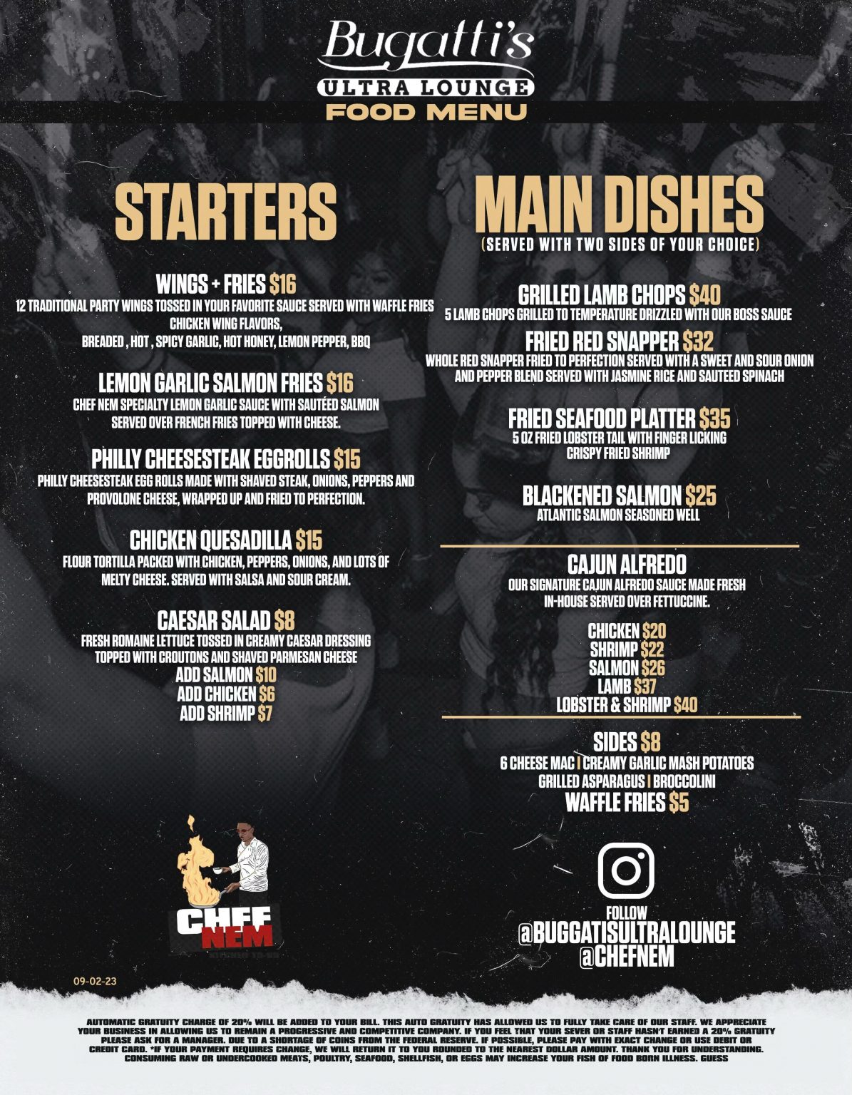 Menu – Bugattis Ultra Lounge