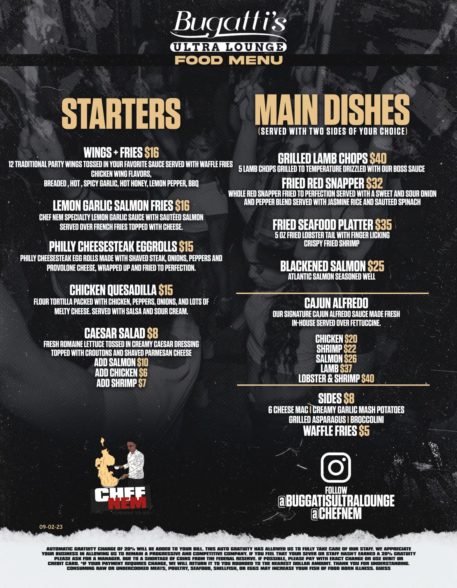 Menu – Bugattis Ultra Lounge